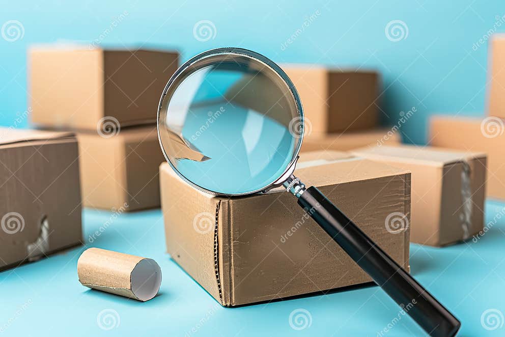 A Magnifying Glass is Placed on Top of a Stack of Cardboard Boxes ...