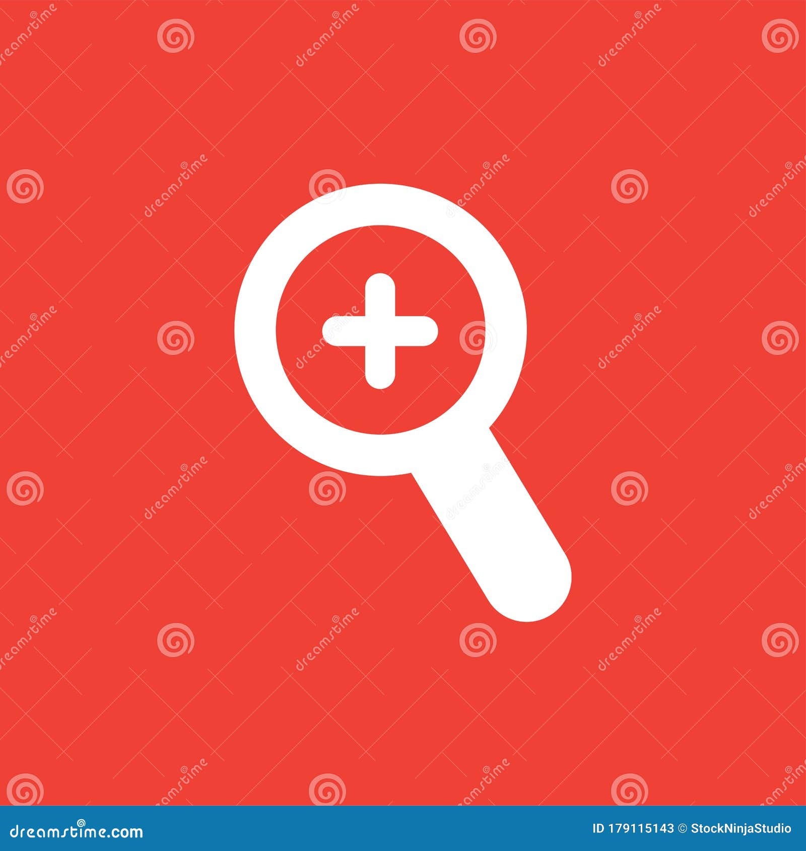 Magnifying Glass Plus Icon on Red Background. Red Flat Style Vector ...