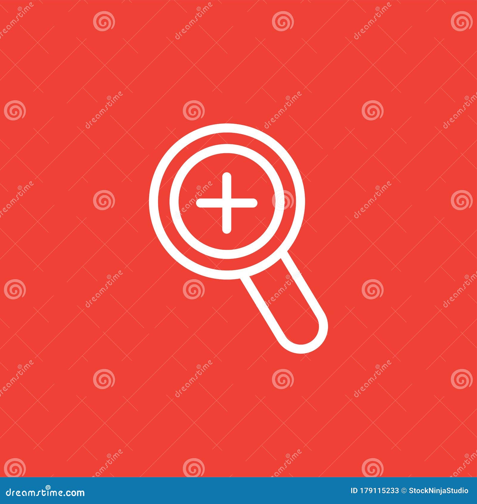 Magnifying Glass Plus Line Icon on Red Background. Red Flat Style ...