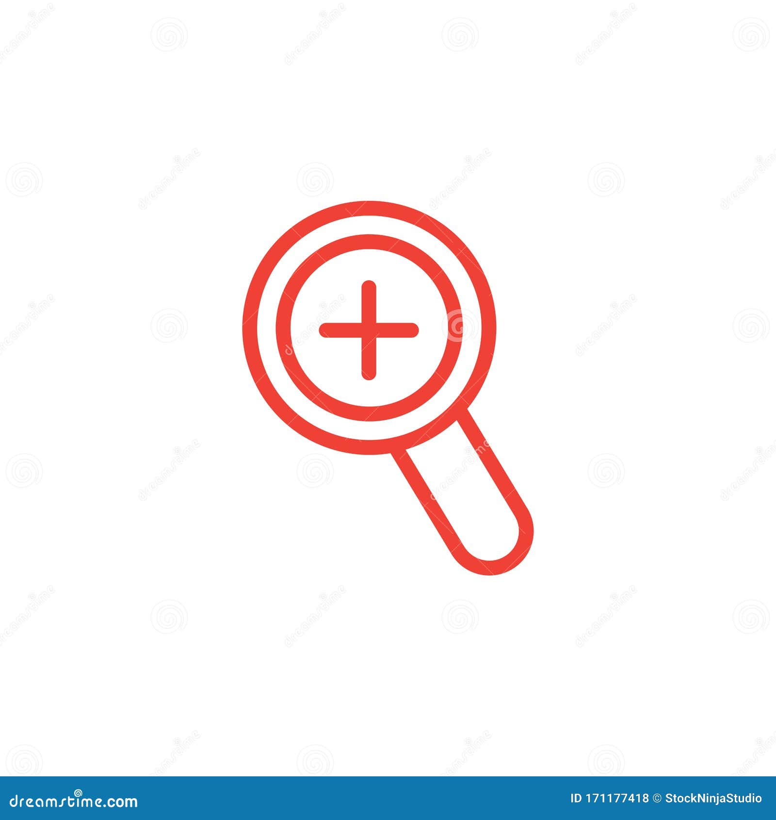 Magnifying Glass Plus Line Red Icon on White Background. Red Flat Style ...