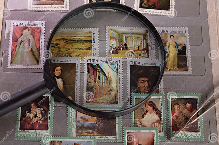 Magnifying Glass on a Postage Stamp Editorial Stock Photo - Image of ...