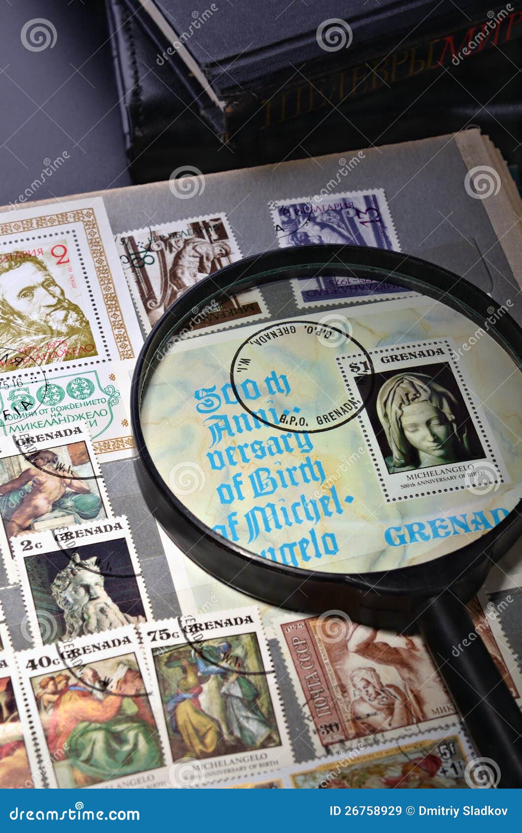 Magnifying Glass on a Postage Stamp Editorial Stock Image - Image of ...