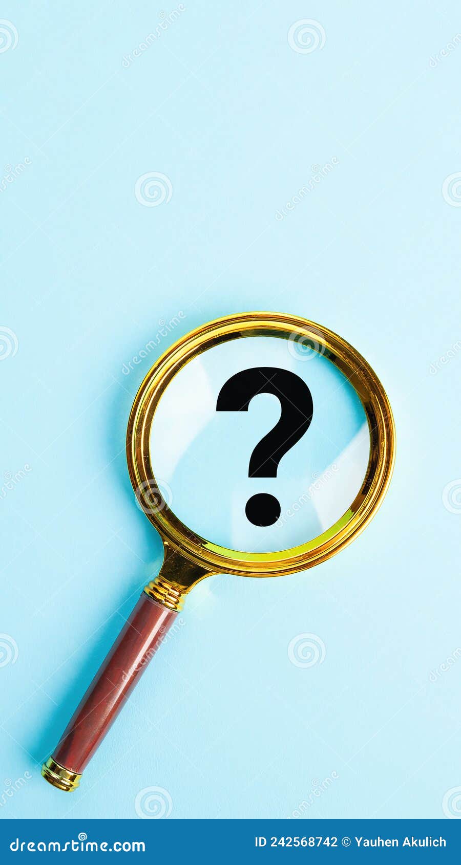 Magnifying Glass with Question Mark Symbol on Blue Background. T Stock ...