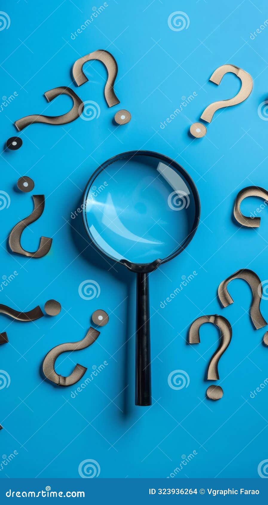 Magnifying Glass and Question Marks on Blue Background Stock Photo ...