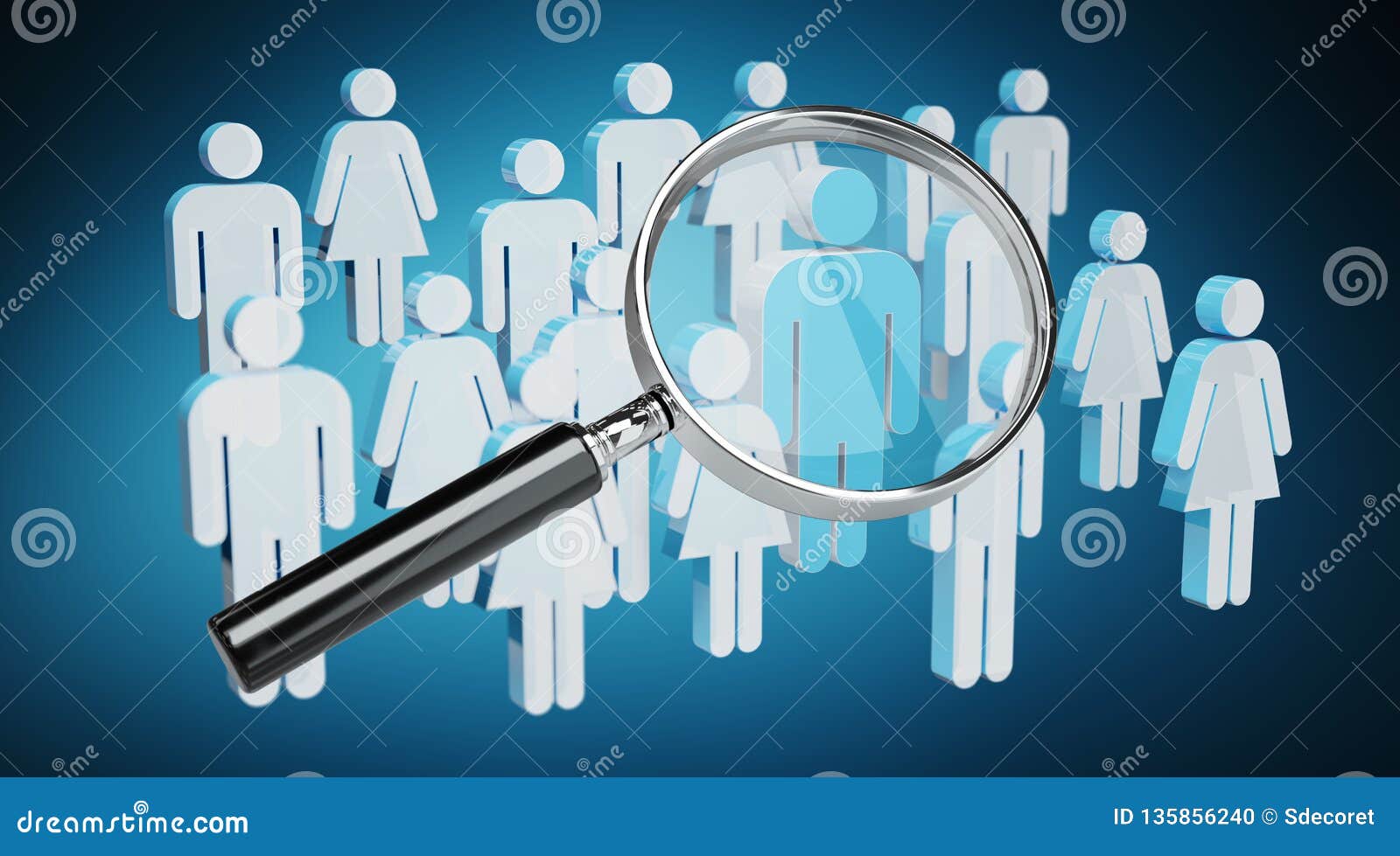 Magnifying Glass Recruiting People Illustration 3D Rendering Stock ...