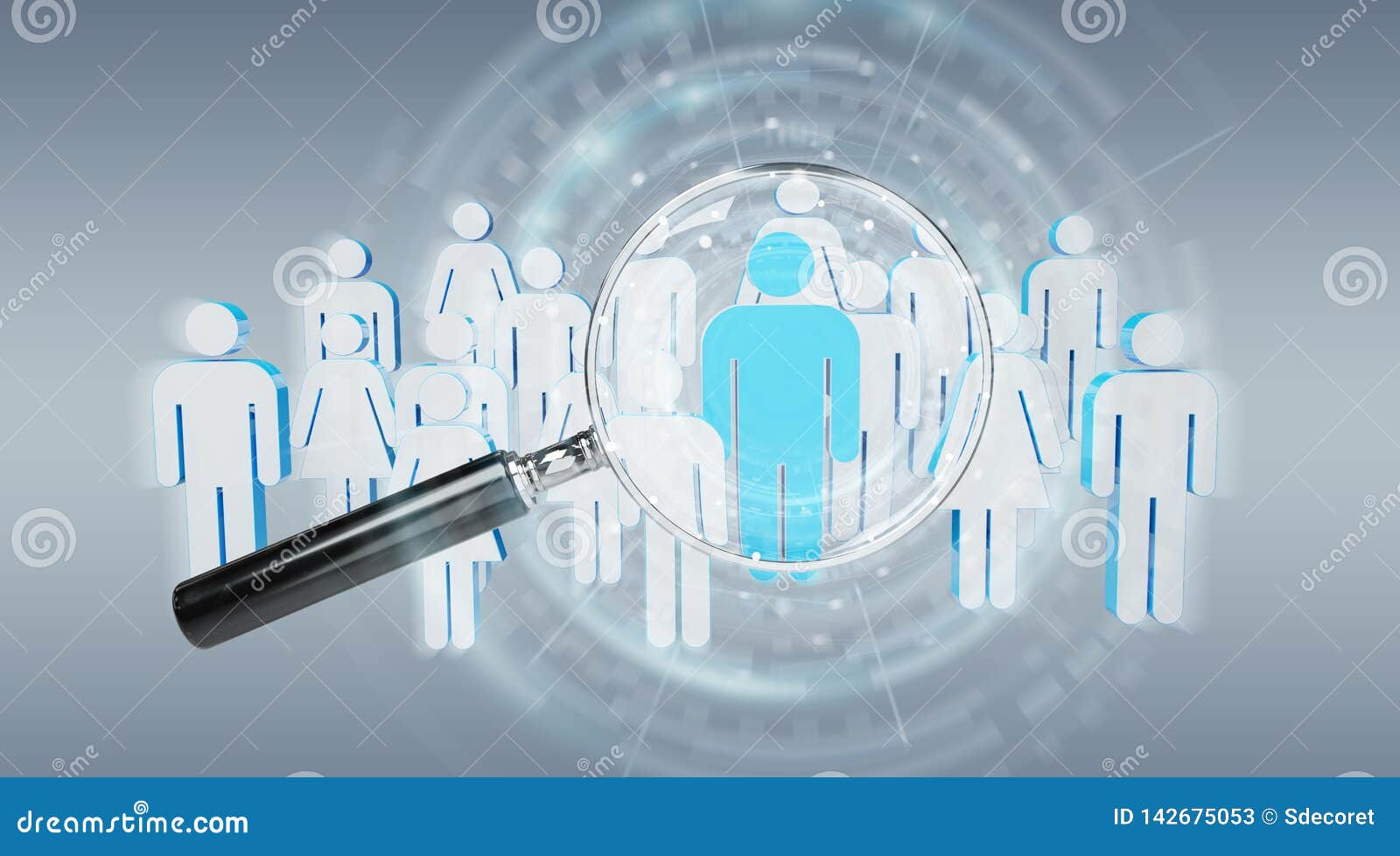 Magnifying Glass Recruiting People Illustration 3D Rendering Stock ...
