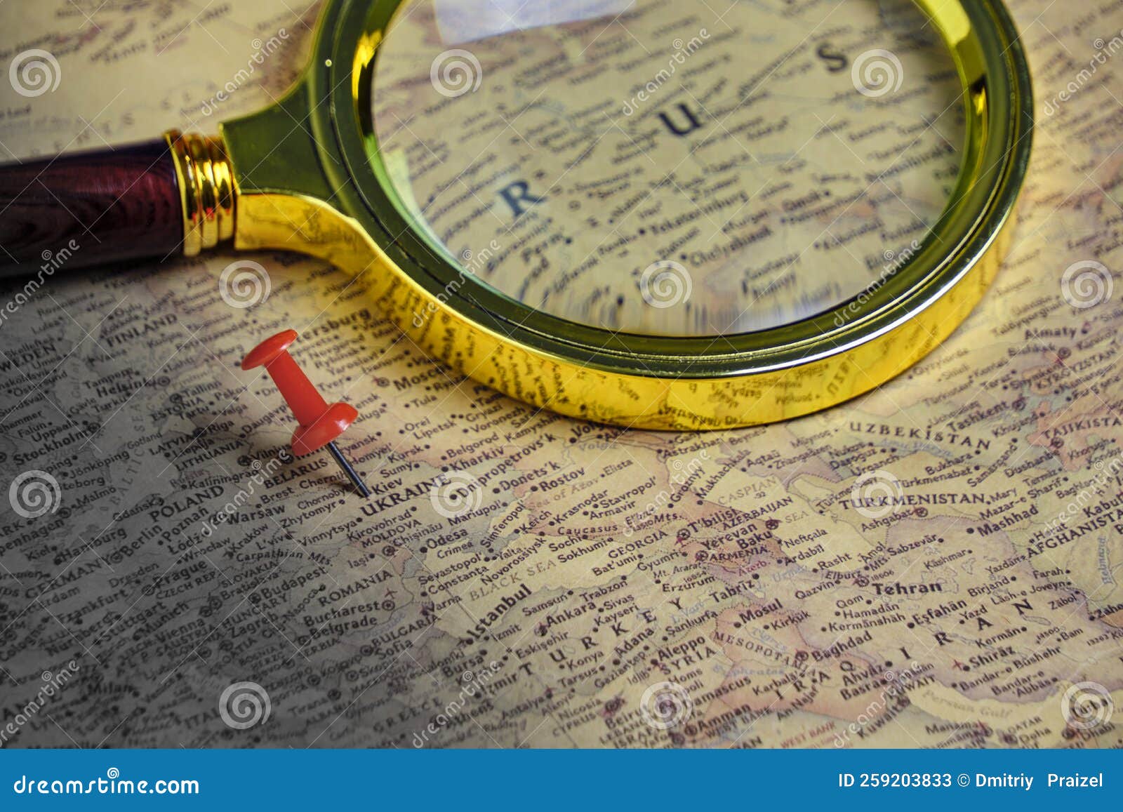 Magnifying Glass and Red Button on Map Pointing To Territory Ukraine ...