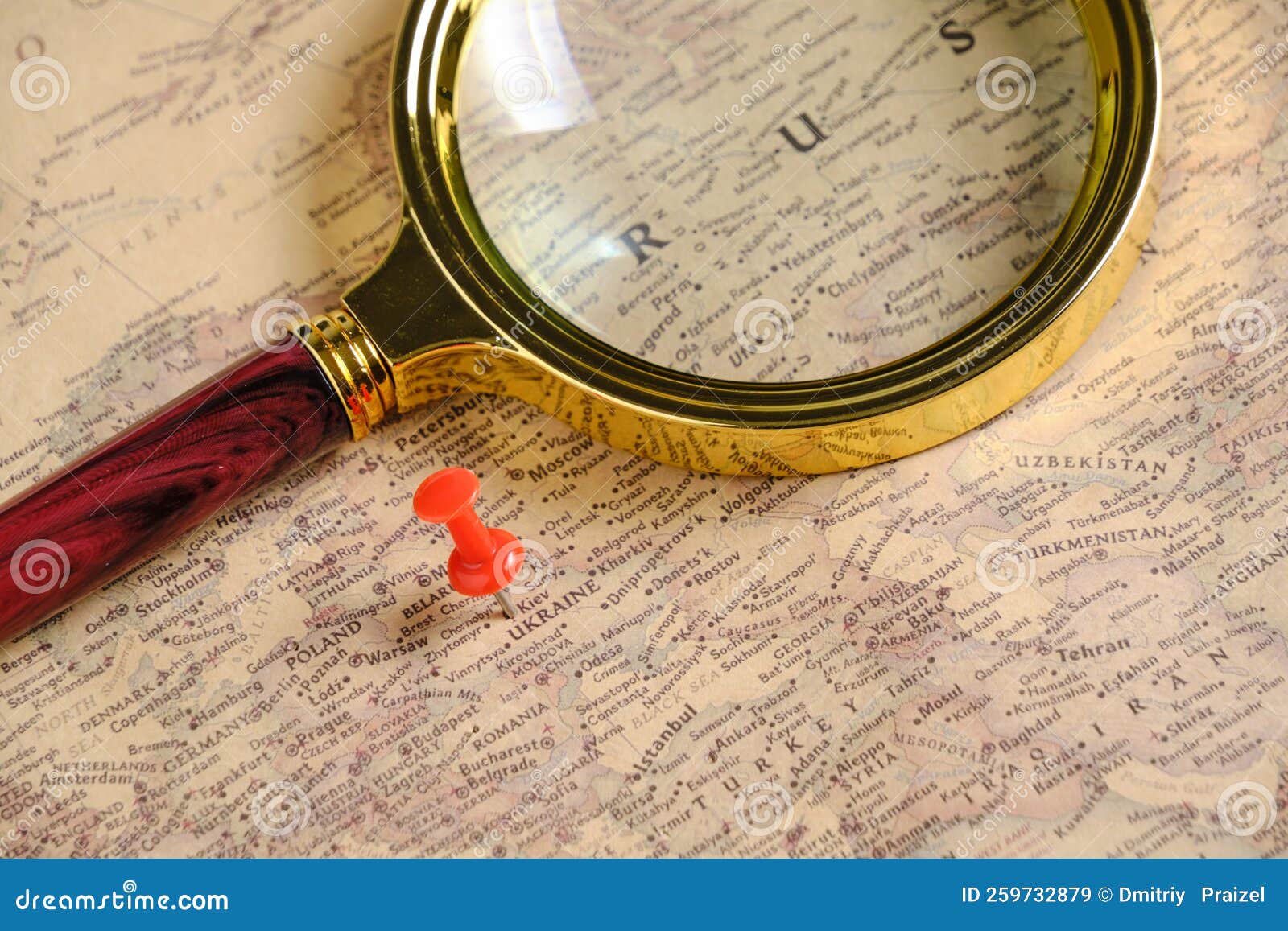 Magnifying Glass and Red Button on Map Pointing To Territory Ukraine ...