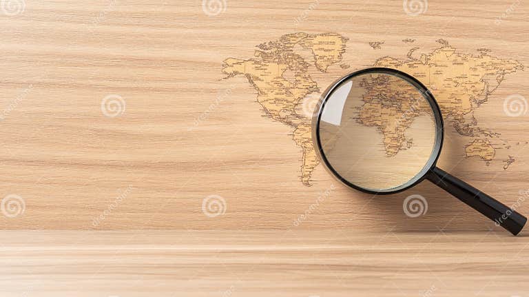 A Magnifying Glass Rests on a World Map, Emphasizing Particular Regions ...