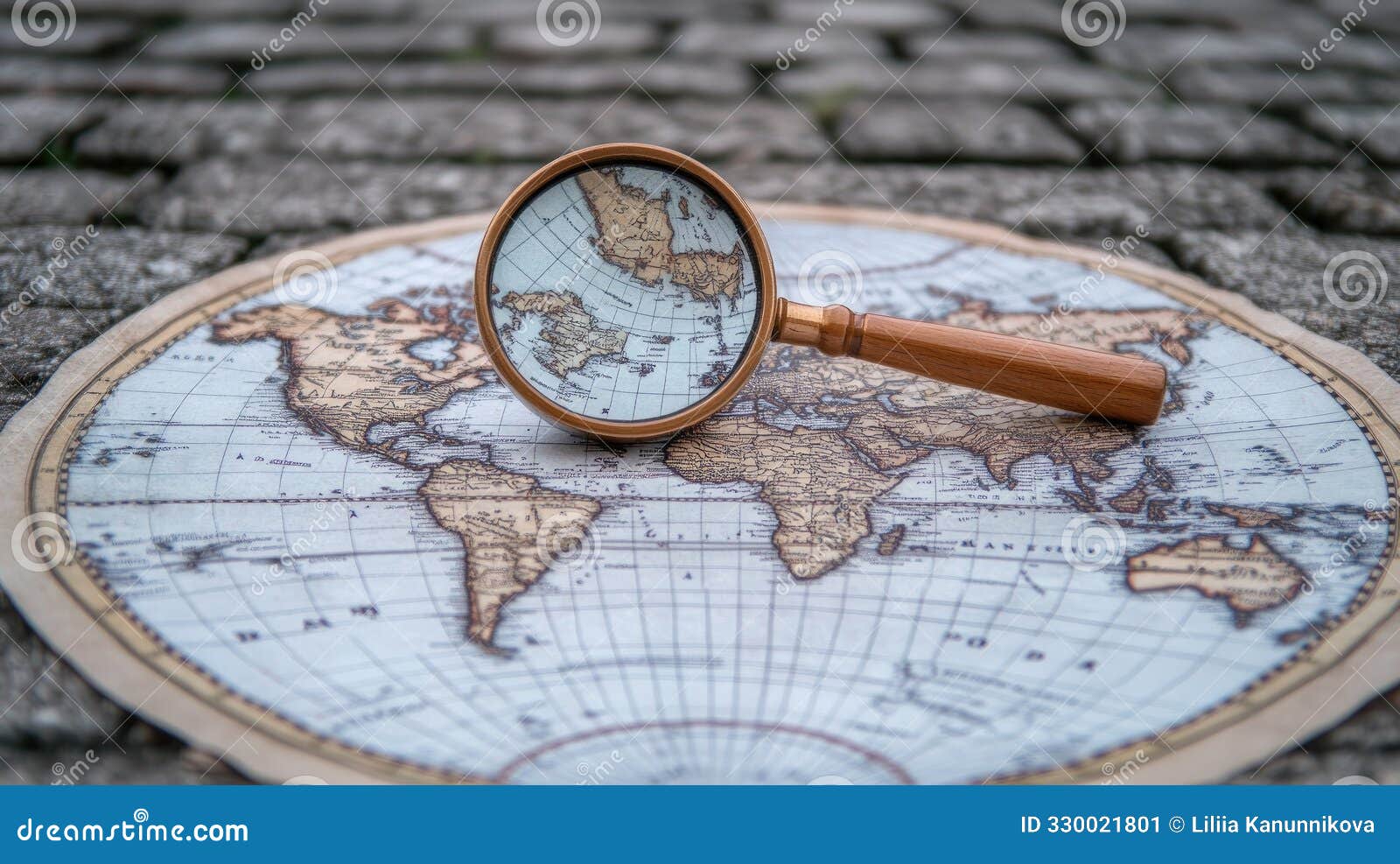 A Magnifying Glass Rests on a World Map, Emphasizing Particular Regions ...