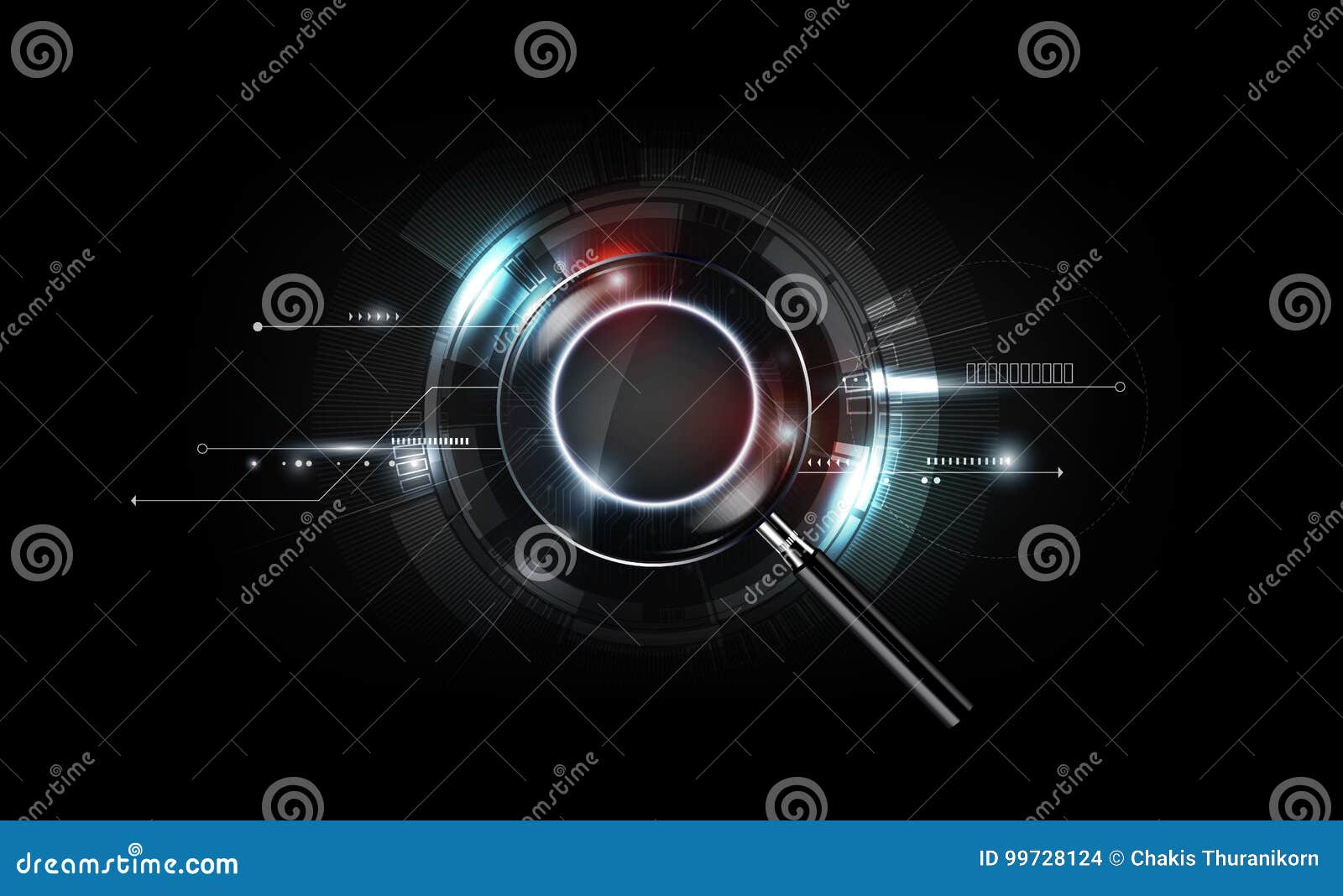 Magnifying Glass with Scan Search Concept and Futuristic Electronic ...