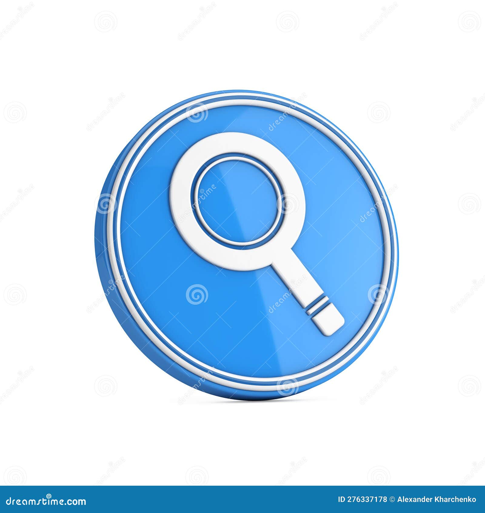 Magnifying Glass or Search Icon in Blue Circle Button. 3d Rendering ...