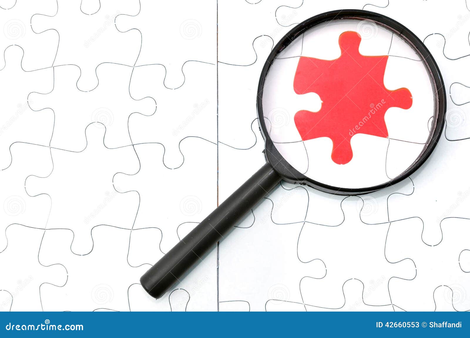 Magnifying Glass Searching Missing Puzzle Peace Stock Image - Image of ...