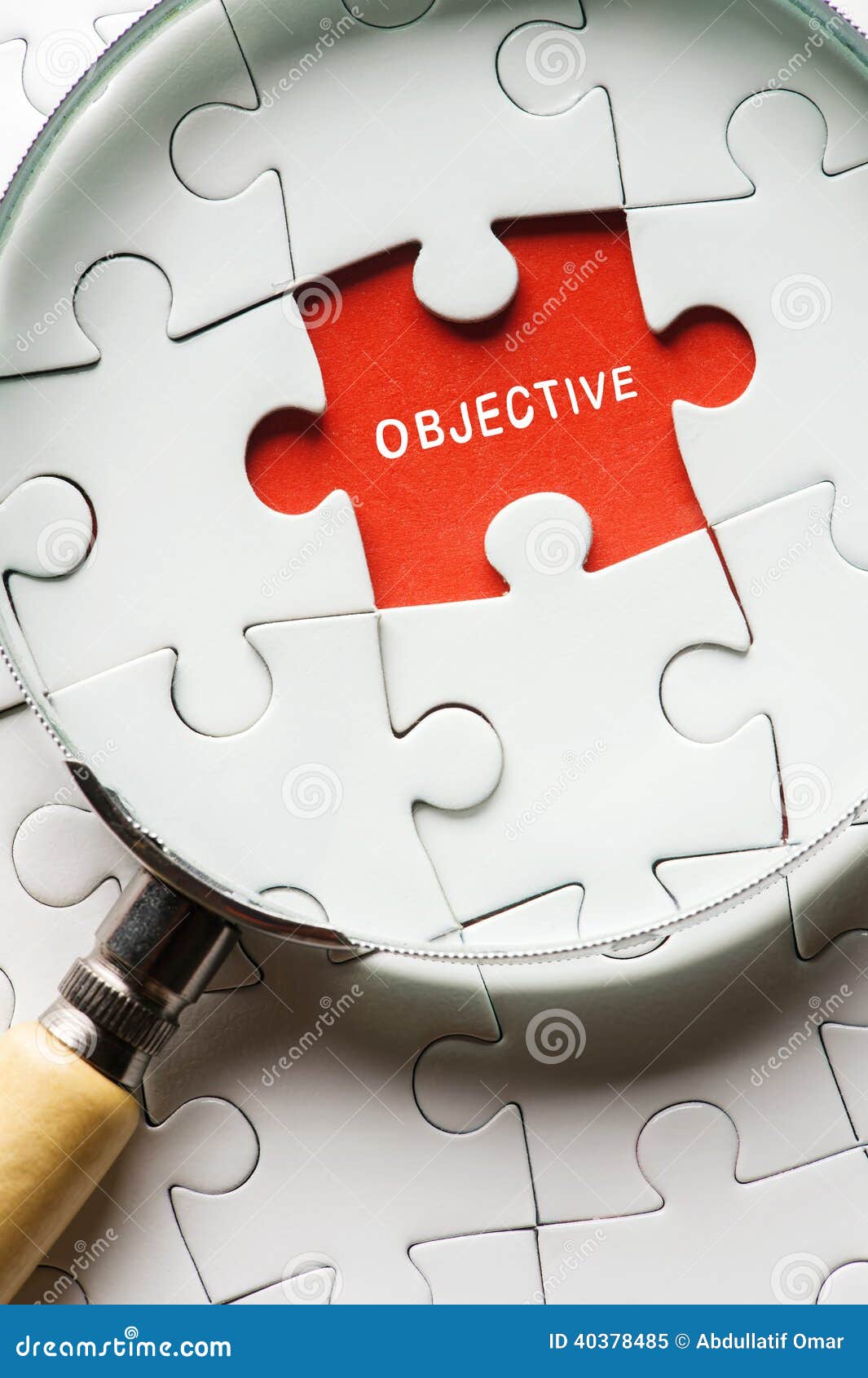 Magnifying Glass Searching Missing Puzzle Peace OBJECTIVE Stock Image ...