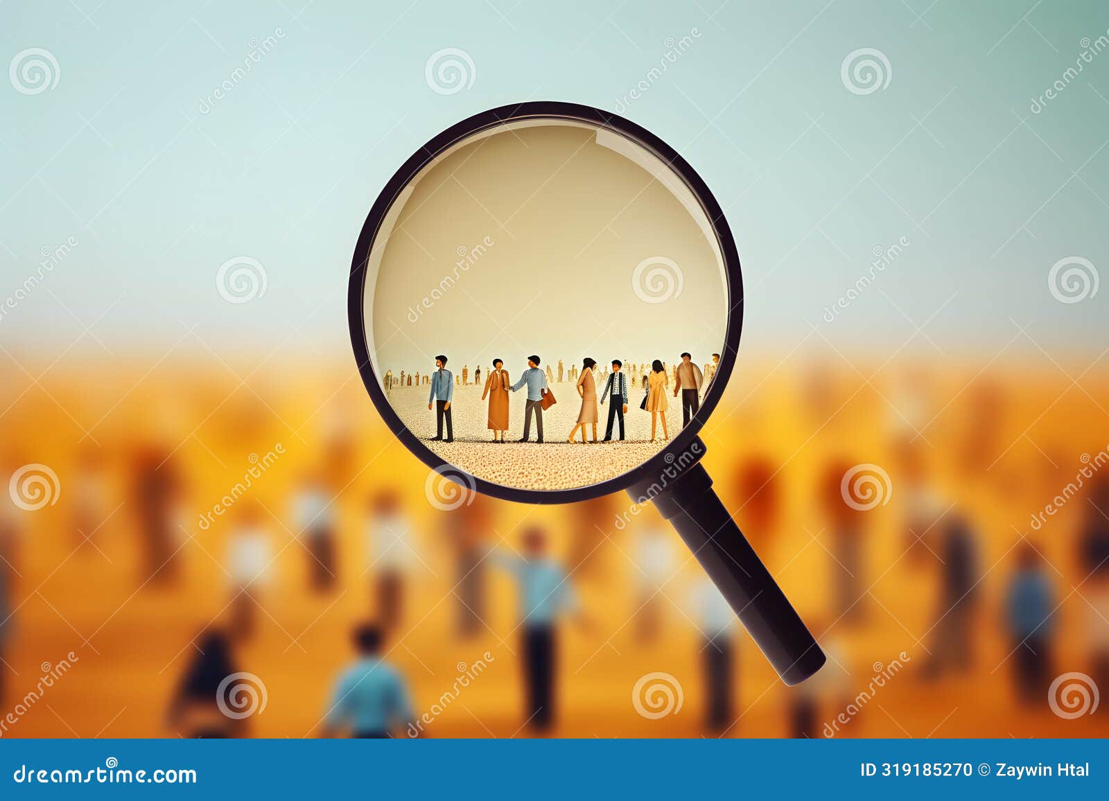 A Magnifying Glass Searching People Stock Illustration - Illustration ...