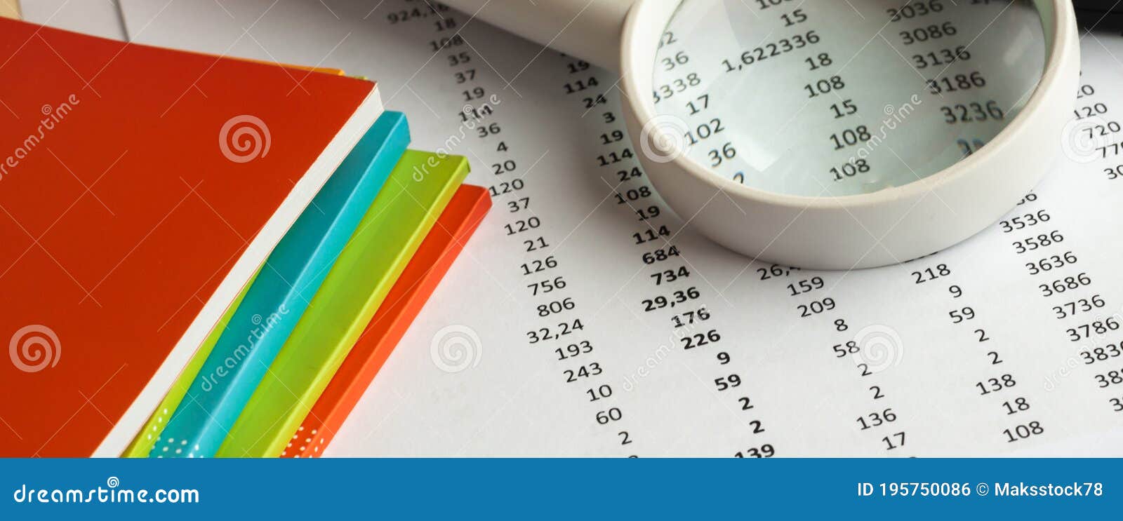 The Magnifying Glass is on a Sheet of Numbers Stock Photo - Image of ...
