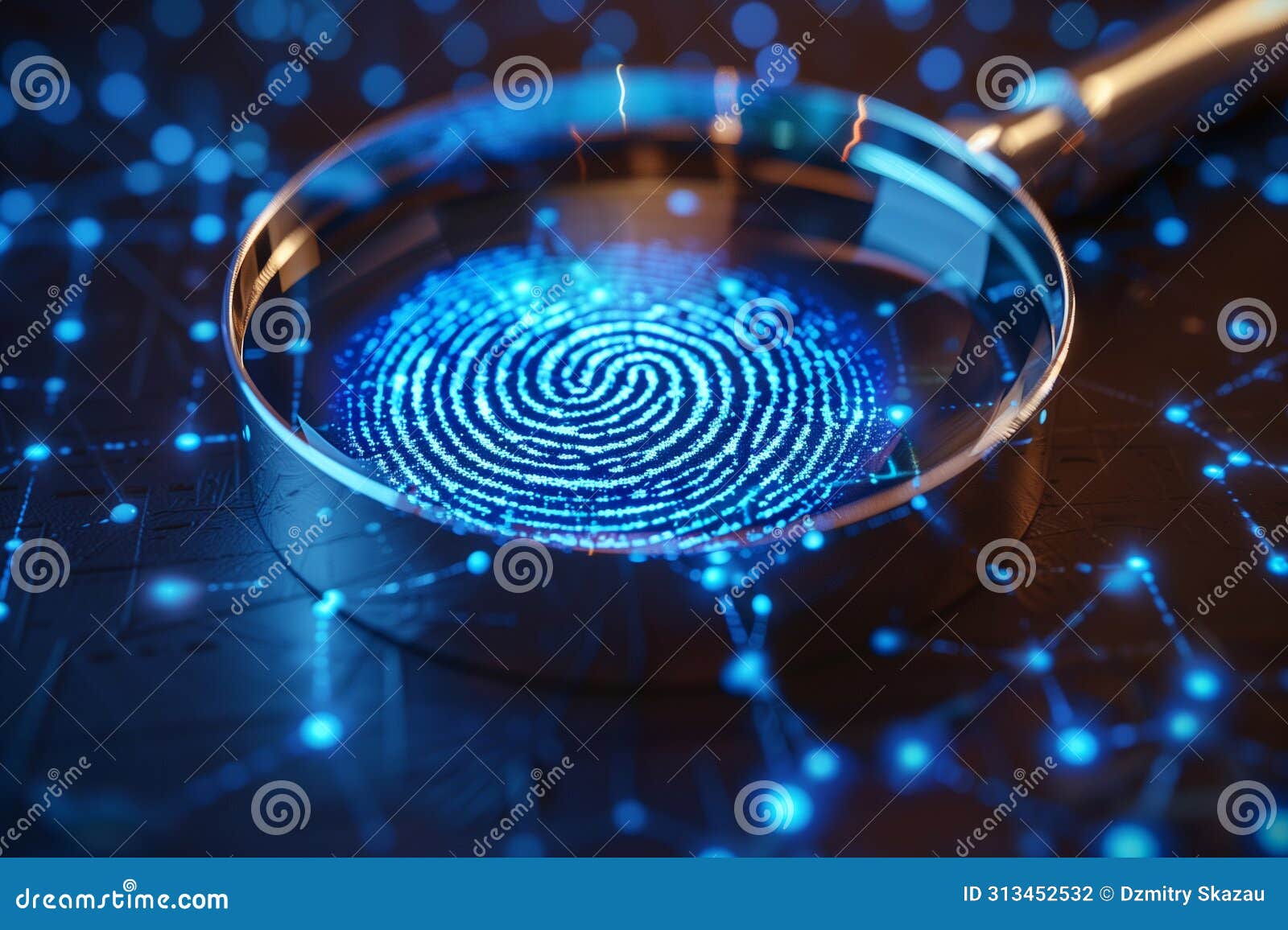 Magnifying Glass with Fingerprint Stock Photo - Image of biometrics ...