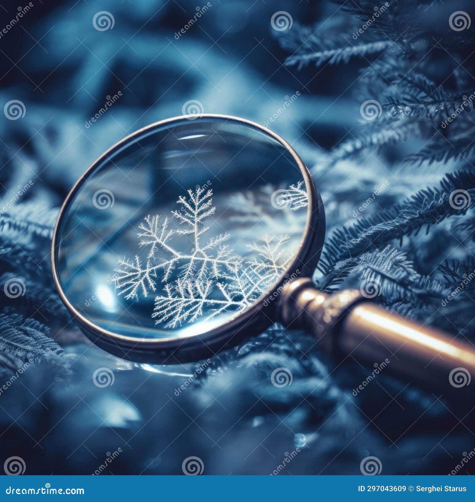 A Magnifying Glass is Shown with Snowflakes, AI Stock Image - Image of ...