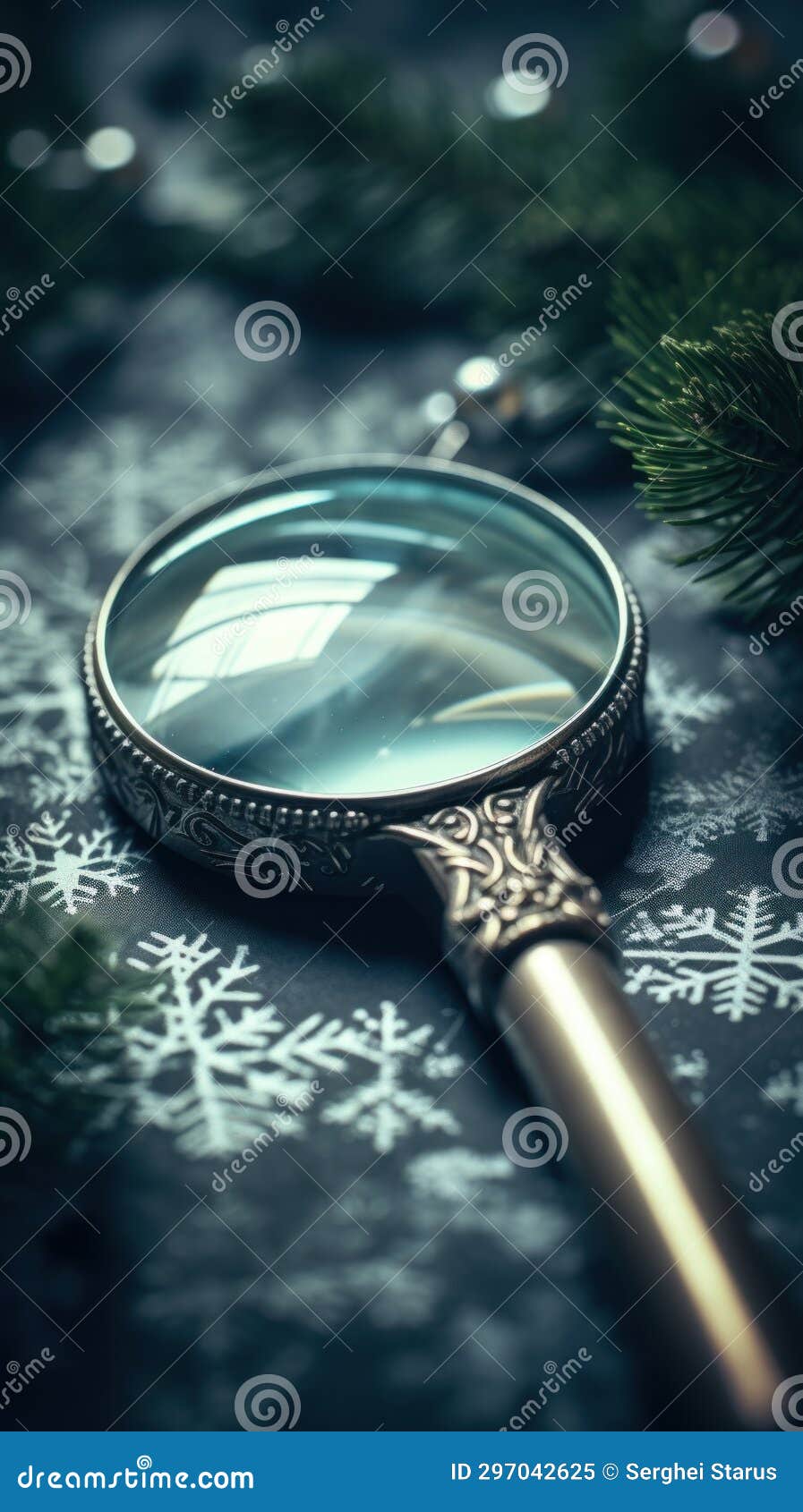 A Magnifying Glass is Sitting on Top of a Christmas Tree, AI Stock ...