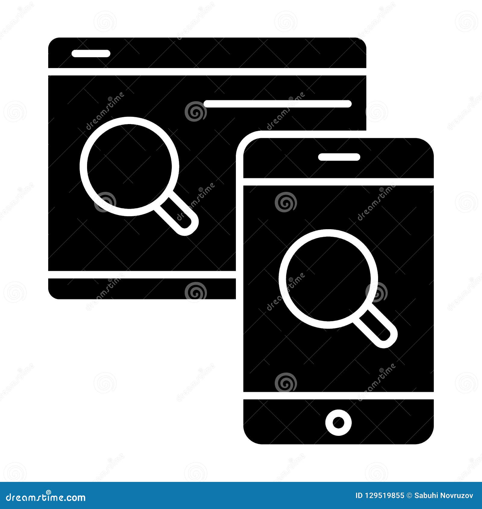 Magnifying Glass with Smart Phone Solid Icon. Searching on Device ...