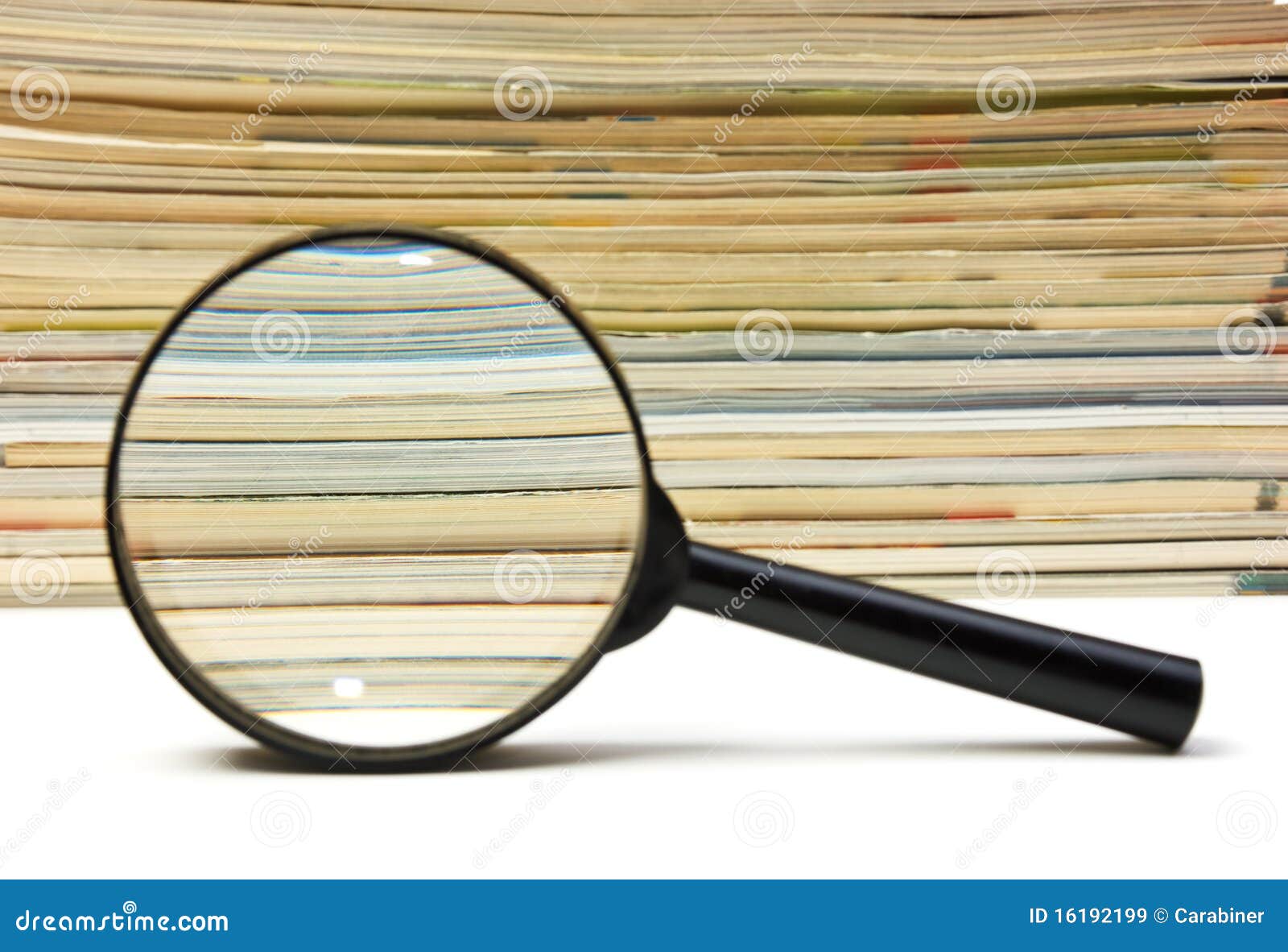 Magnifying Glass and Stack of Magazines Stock Image - Image of monthly ...