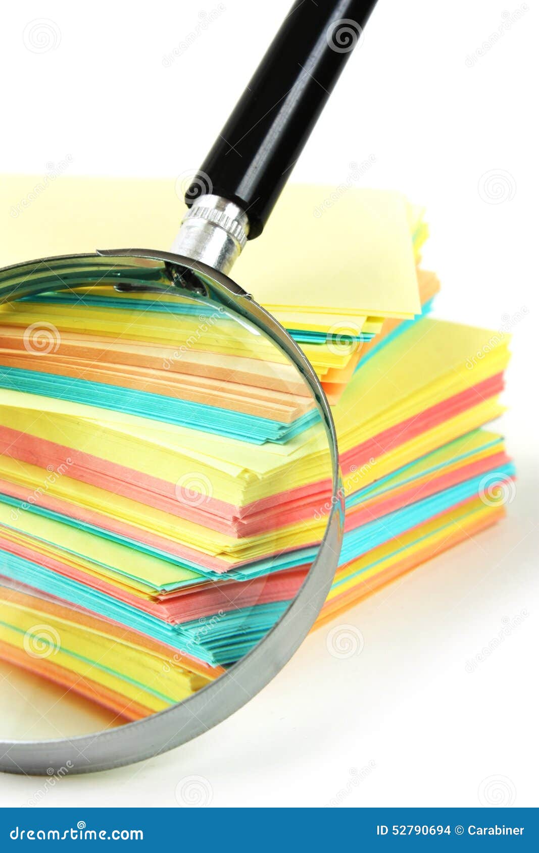 Magnifying Glass and a Stack of Paper Stock Photo - Image of yellow ...