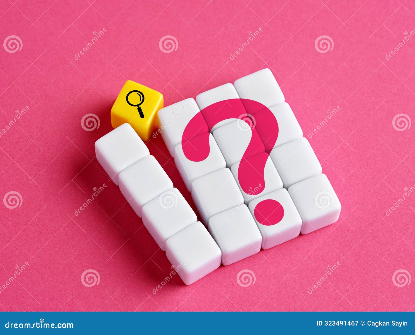 Magnifying Glass Standing Next To Question Mark on Toy Cubes Stock ...