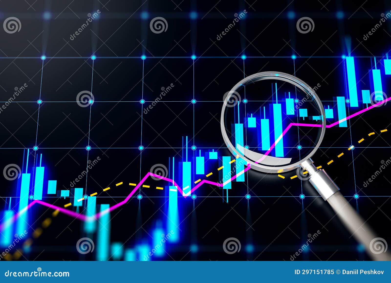 Magnifying Glass on Stock Market Chart. Stock Illustration ...