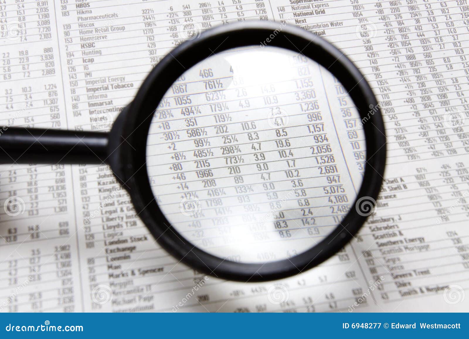 Magnifying Glass and Stocks Stock Image - Image of newspaper, look: 6948277