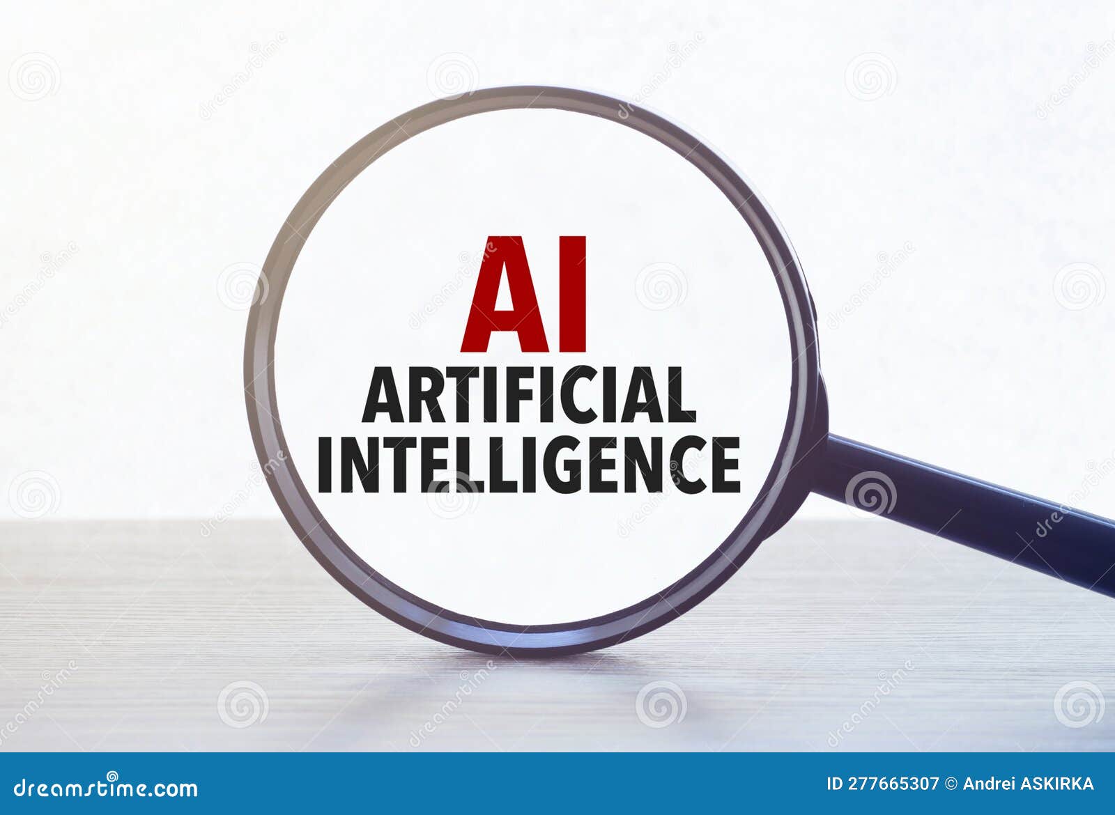 Magnifying Glass with Text AI - Artificial Intelligence on Wooden Table ...