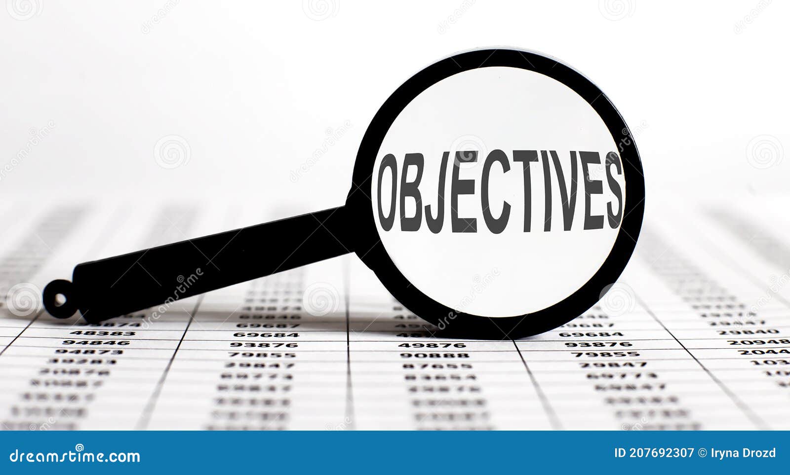 Magnifying Glass with Text Objectives on the Chart Stock Image - Image ...