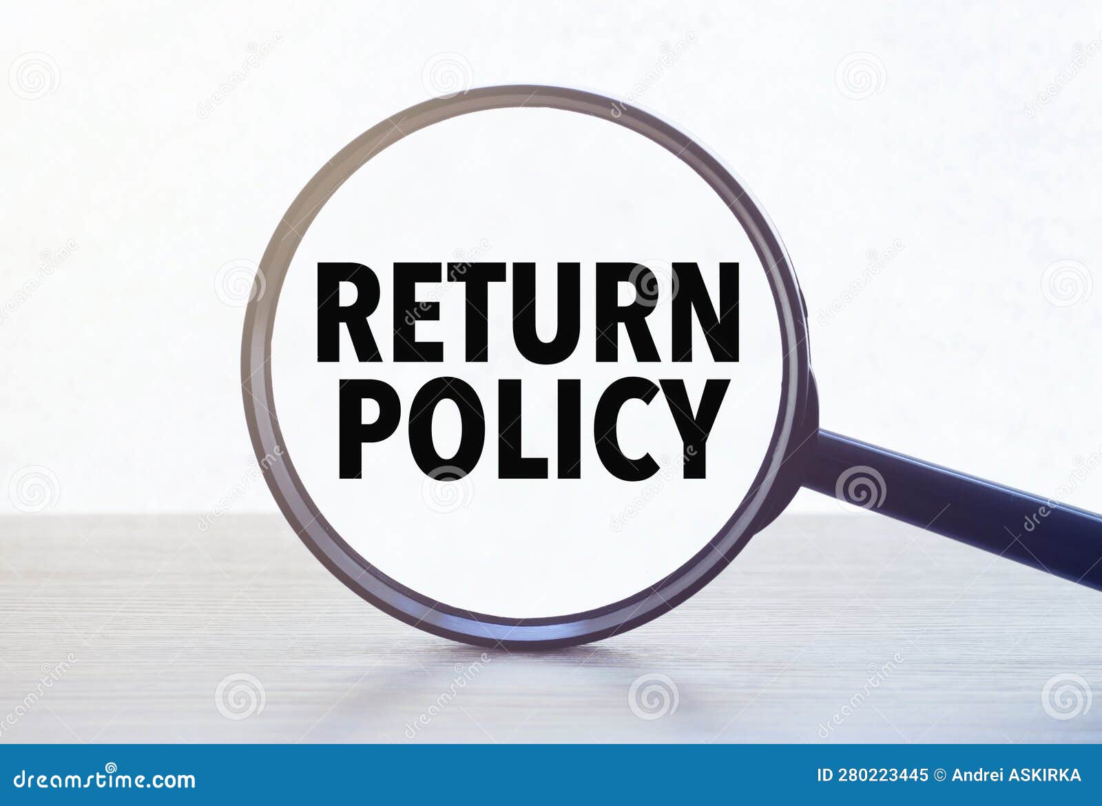 Magnifying Glass with Text Return Policy on Wooden Table Stock Image ...