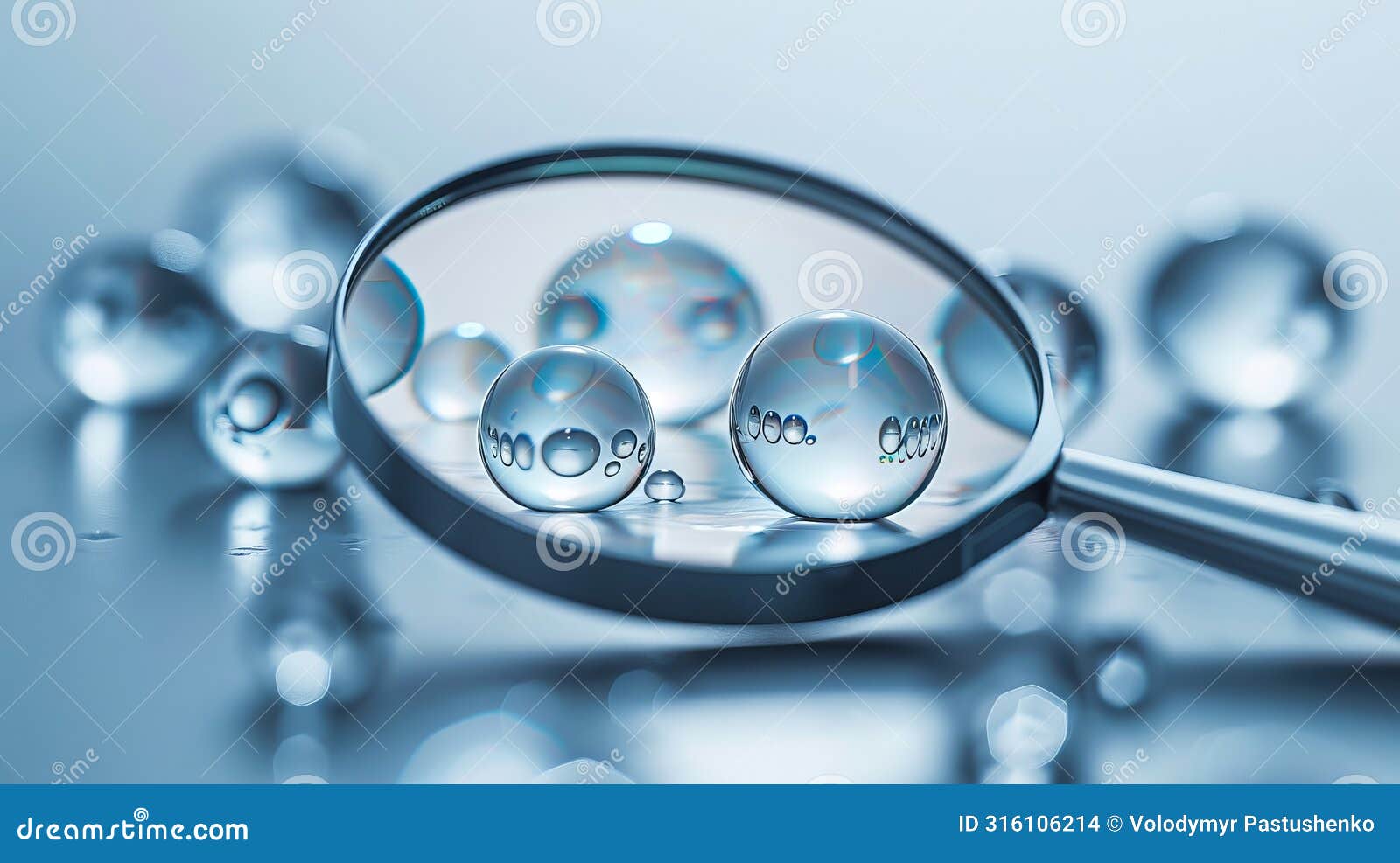 A Magnifying Glass with Water Drops and Letters Stock Photo - Image of ...