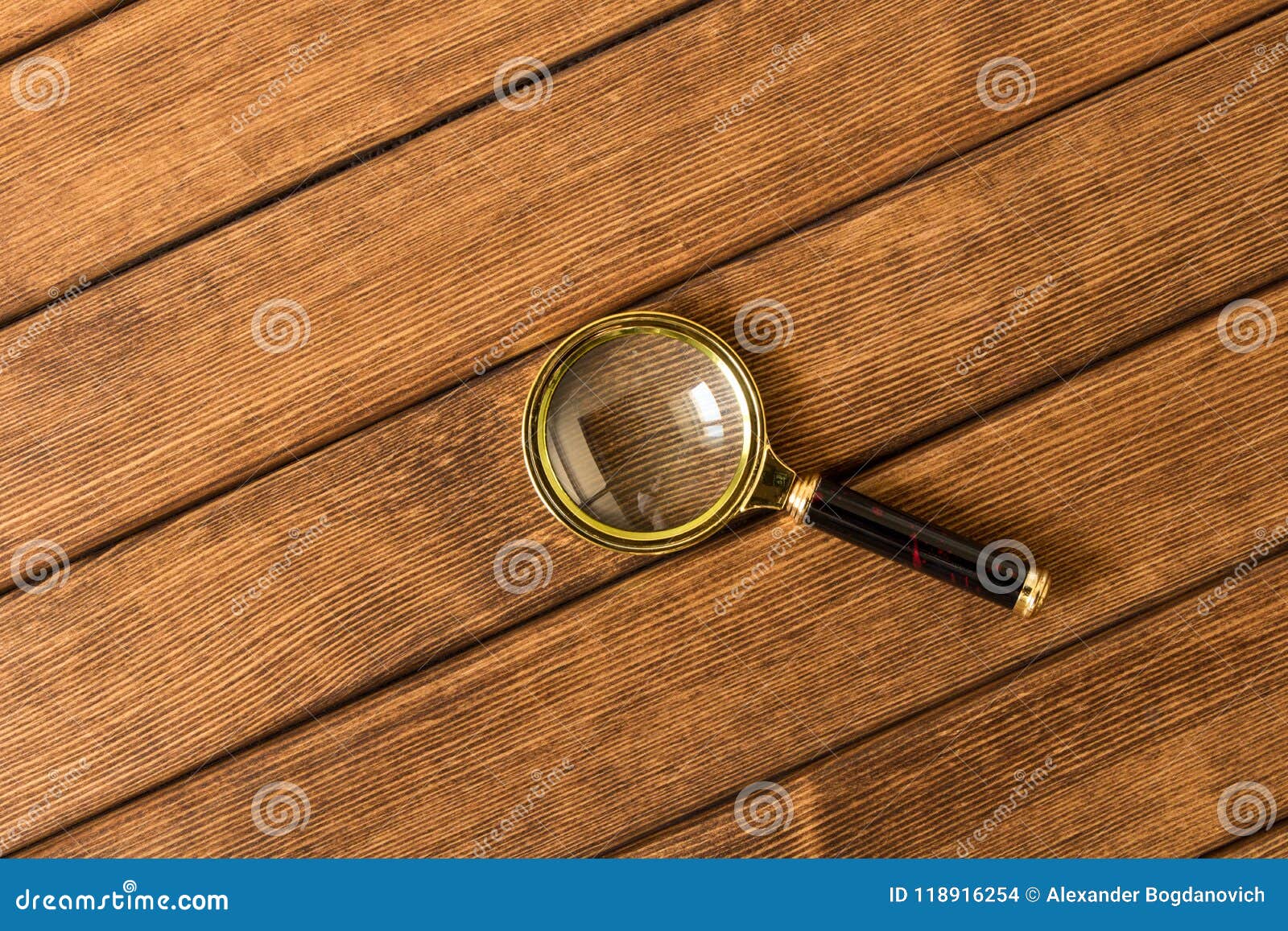 Magnifying Glass on Wooden Table. Search Concept Stock Photo - Image of ...