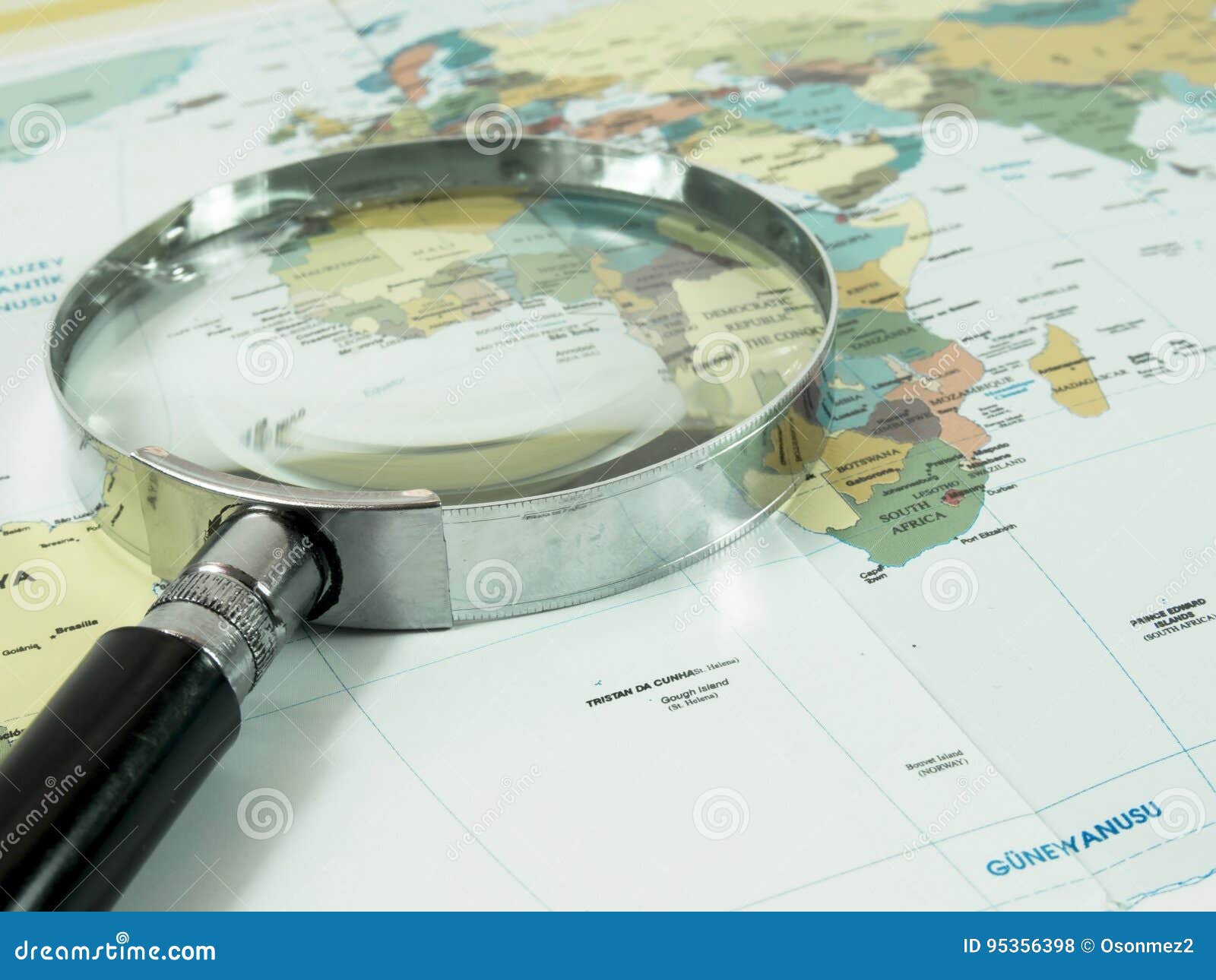 Magnifying Glass on World Map Stock Photo - Image of blue, research ...