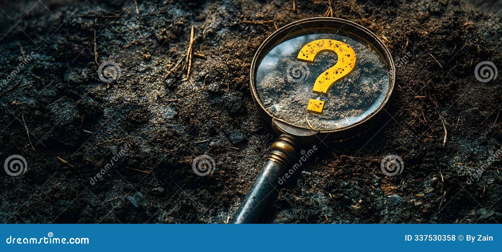 Magnifying Glass with Yellow Question Mark on Soil Surface Symbolizing ...
