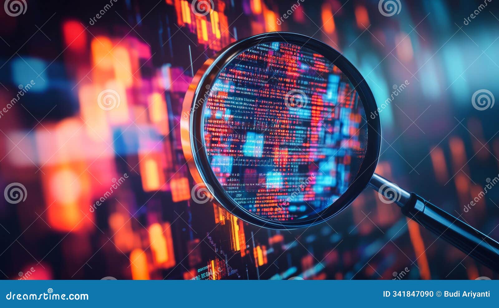 A Magnifying Lens in a Digital Background with Data, and Technology ...