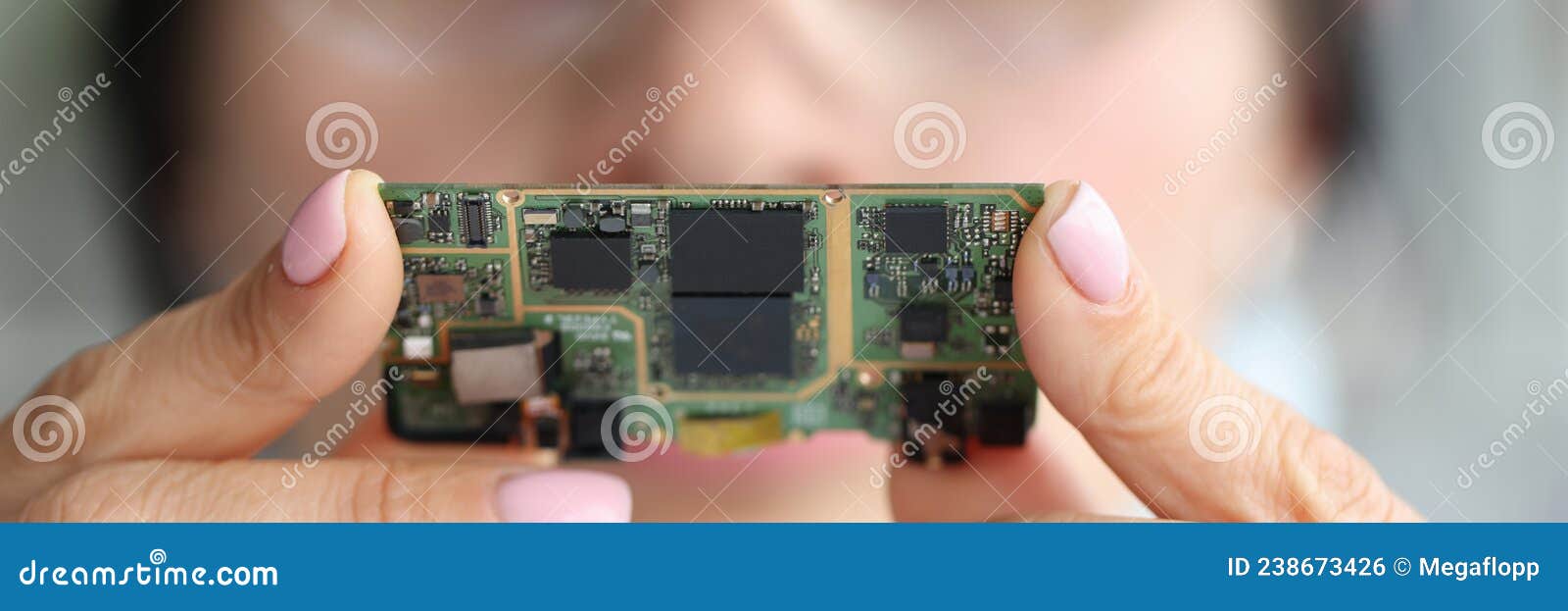 Through Magnifying Lens, Engineer Looks at Computer Chip Stock Photo ...