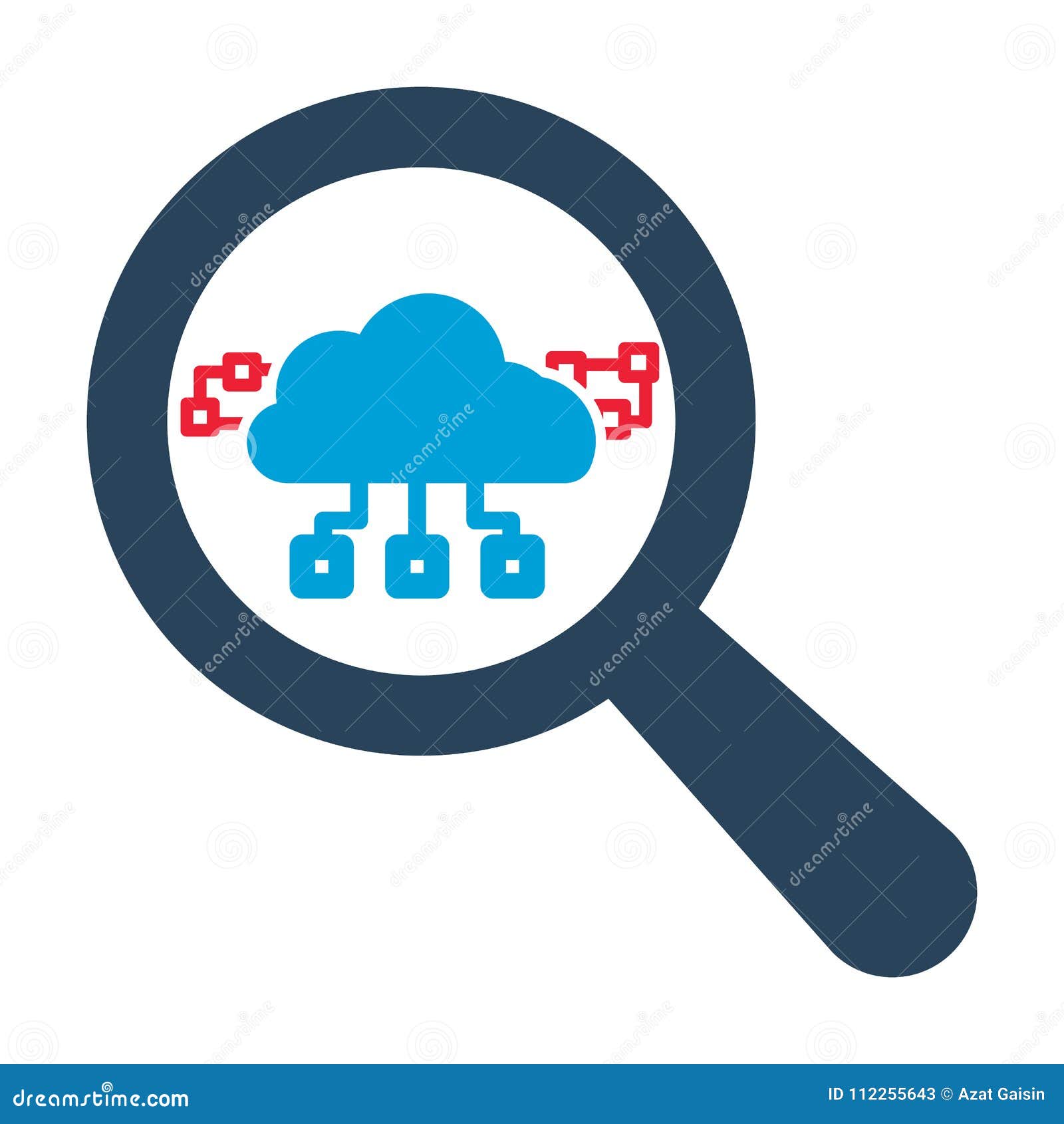 Magnifying Optical Glass with Cloud Technology Icons on White ... Magnifying Optical Glass with Cloud Technology Icons on White ...