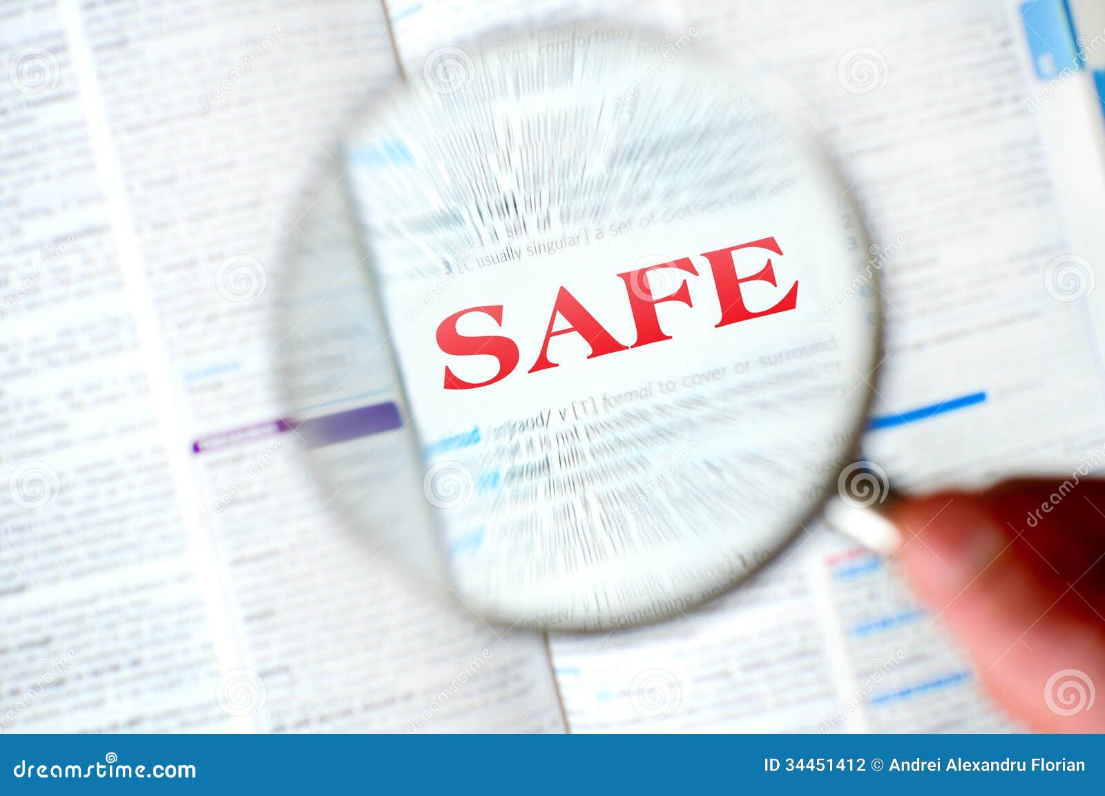 Magnifying safe word stock photo. Image of business, detail - 34451412