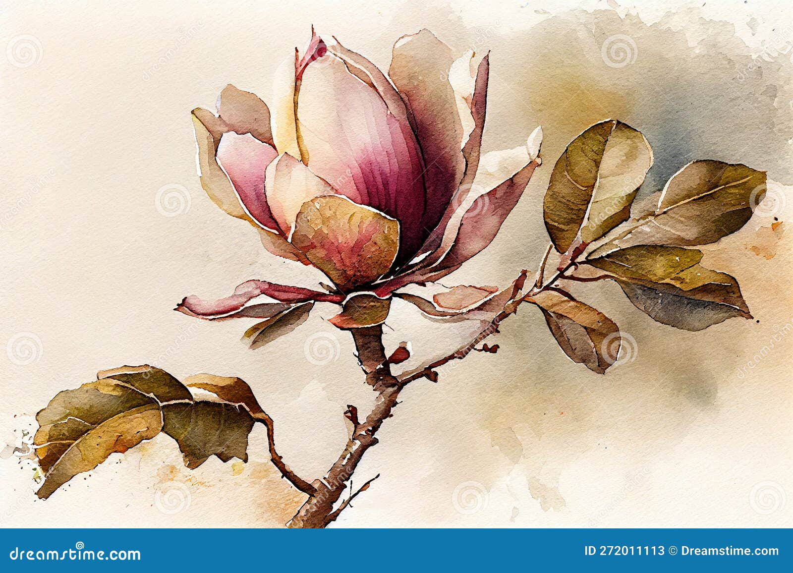 Magnolia Drawing with Bit of Watercolour Stock Illustration ...