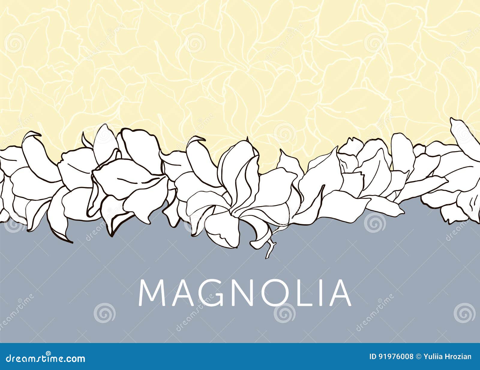 Magnolia Flower Outline Sketch for Invitation Template Rectangular ...