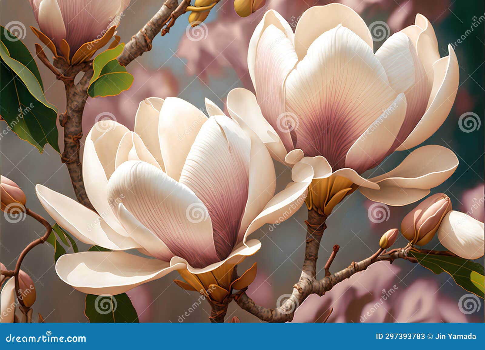 Magnolia Flowers on a Tree Branch. 3d Render Illustration Stock ...