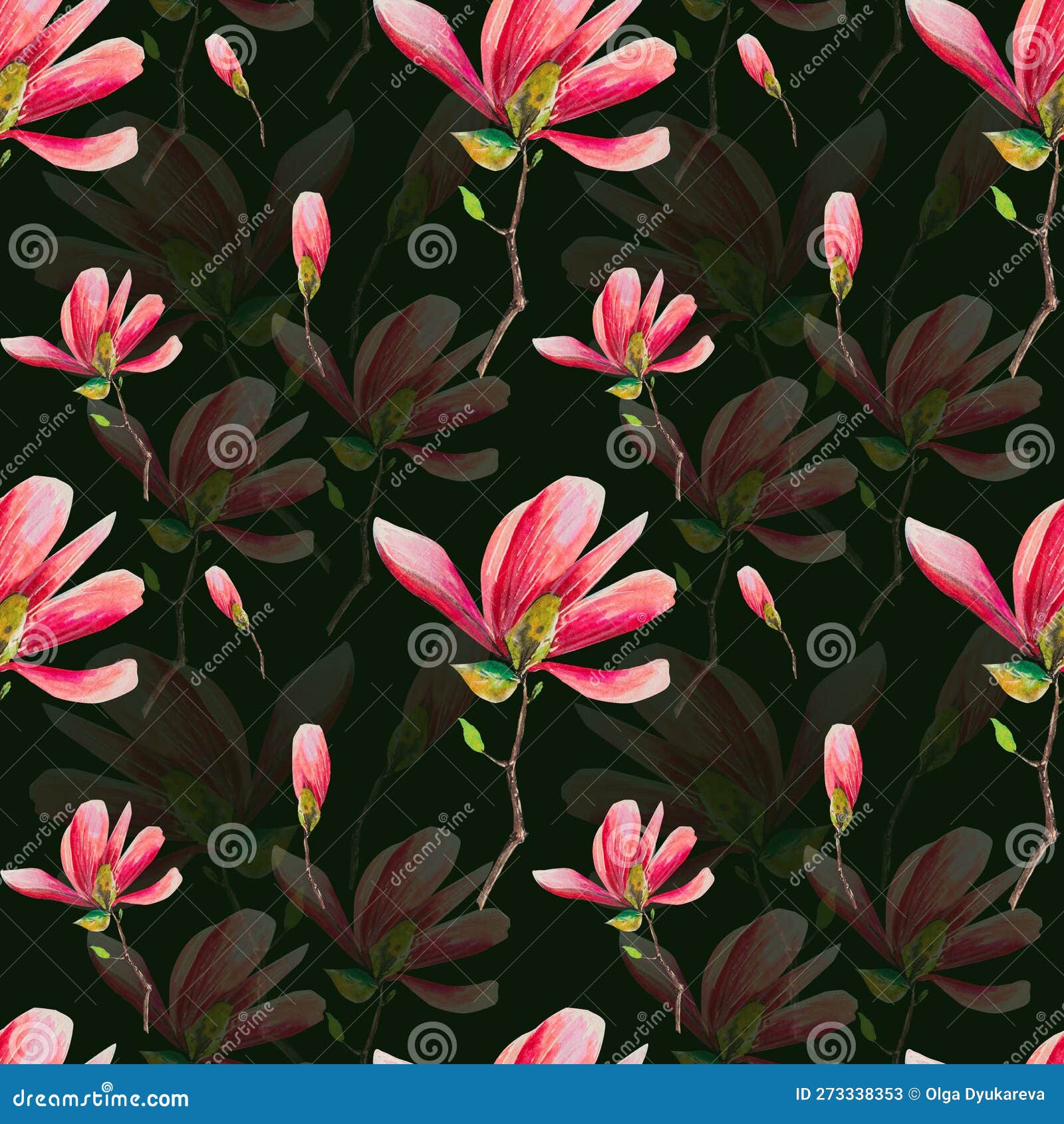 Magnolia Pattern Illustration,hand Drawing.the Drawing is Made with ...