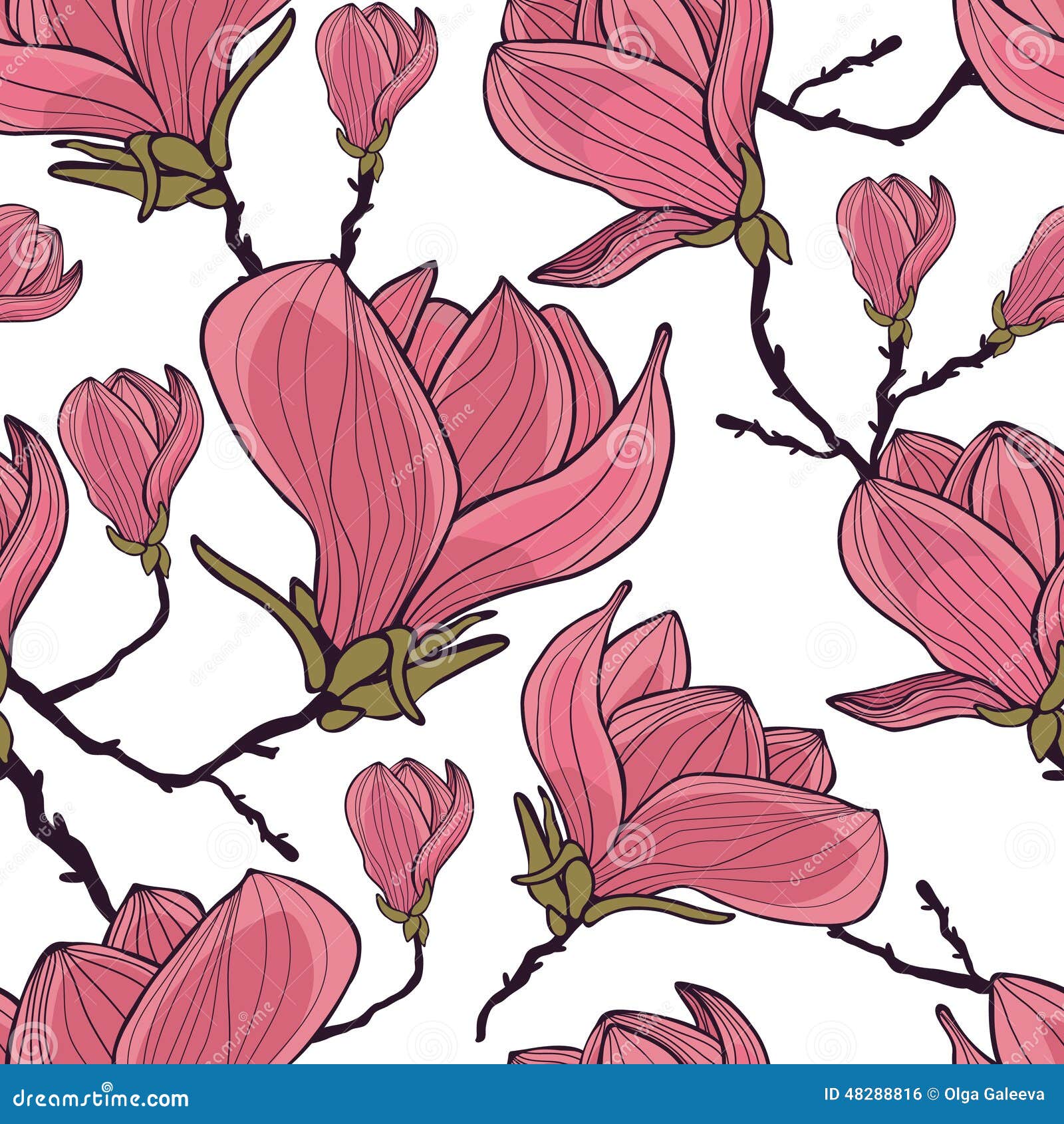 Magnolia seamless pattern stock vector. Illustration of ornate - 48288816