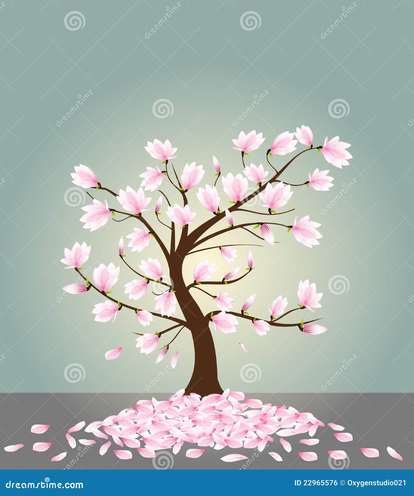 Magnolia Tree Silhouette With Blossoms, Floral Vector Design ...