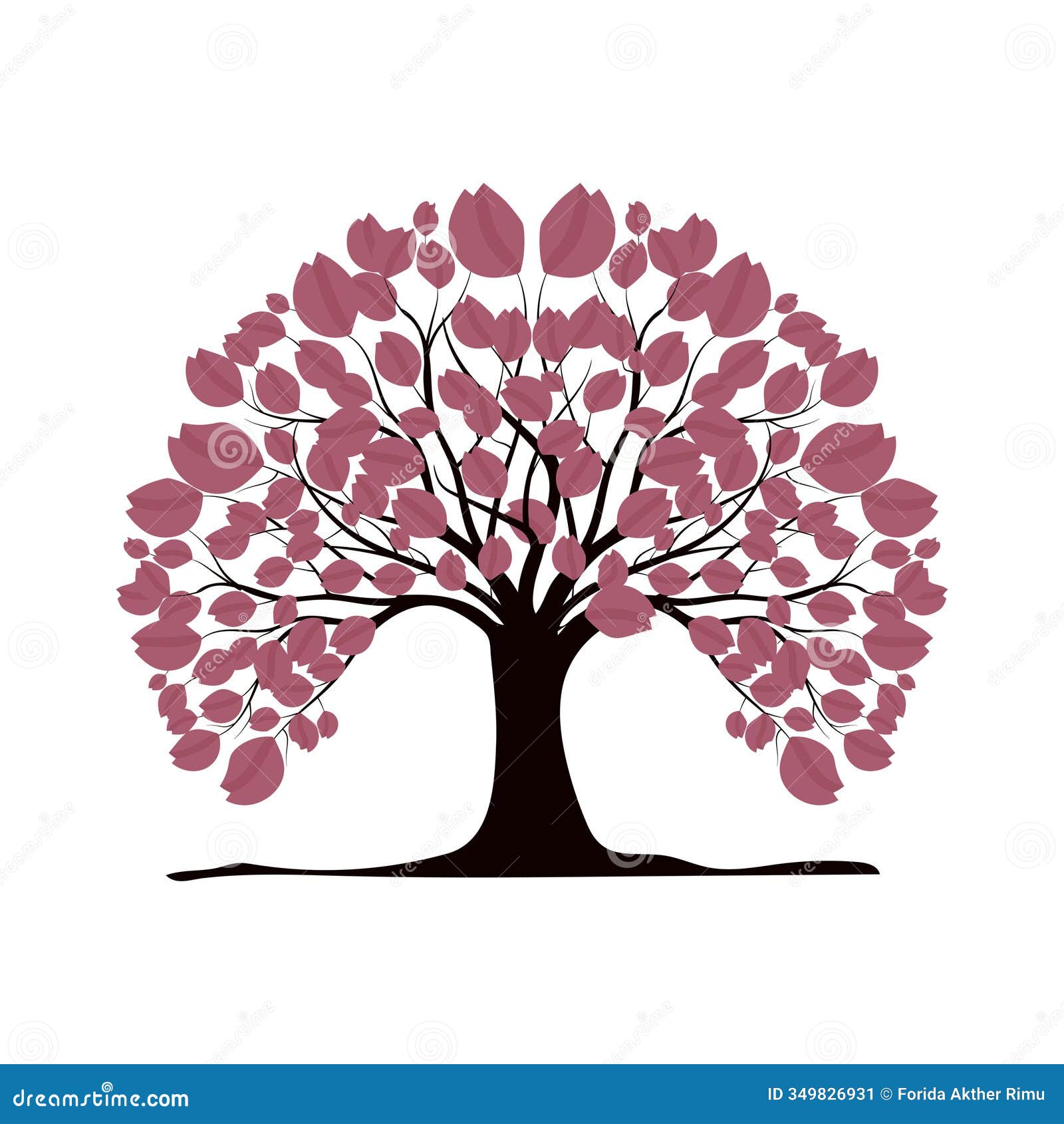 Magnolia Tree Vector with Pink Flowers, Floral Illustration Stock ...