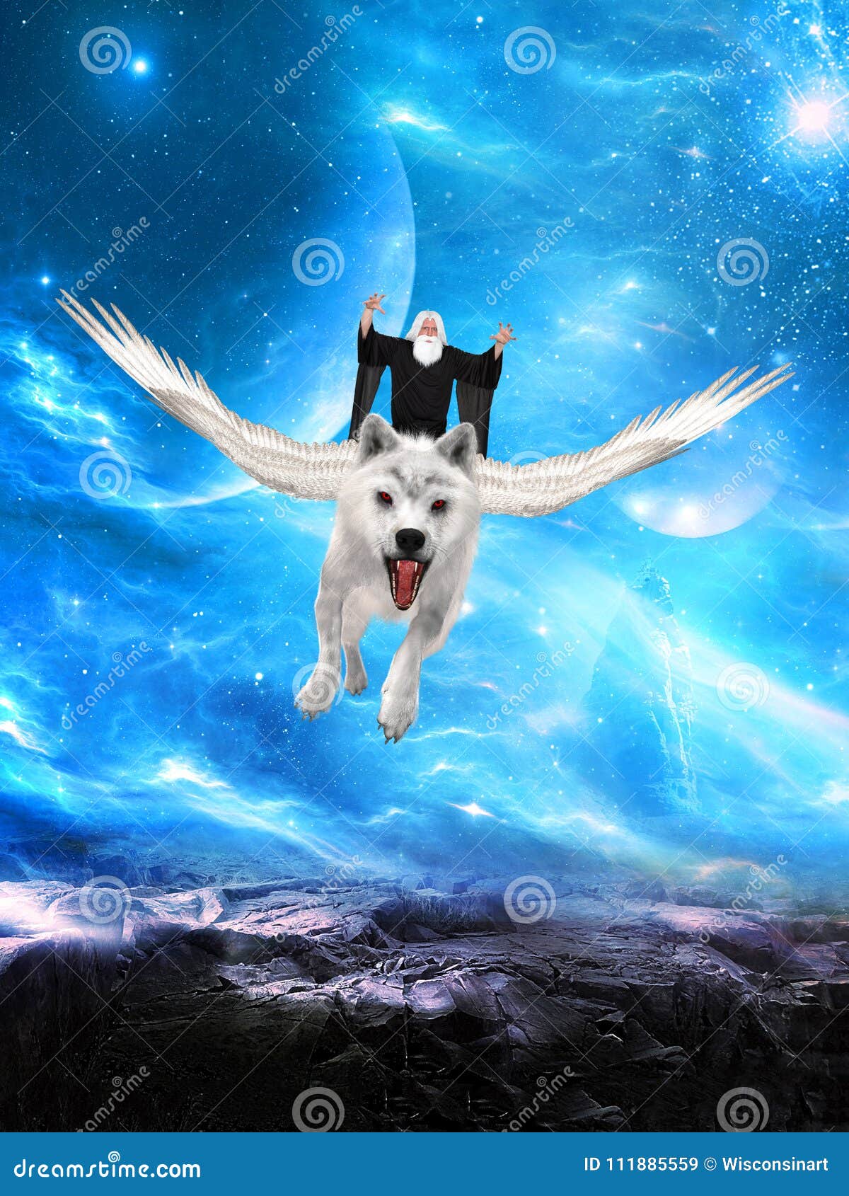 Mago Malvado, White Wolf Que Vuela Imagen de archivo - Imagen de blanco ...