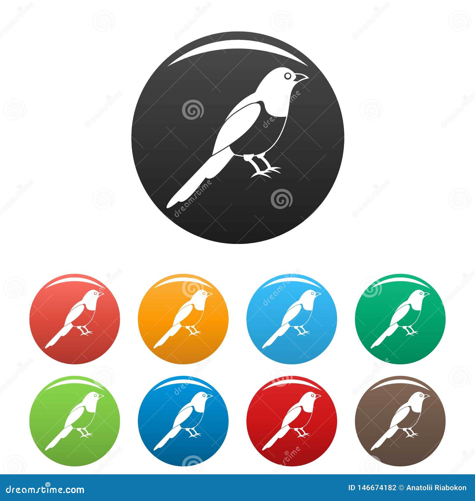 Magpie Bird Icons Set Color Stock Vector - Illustration of birdwatching ...