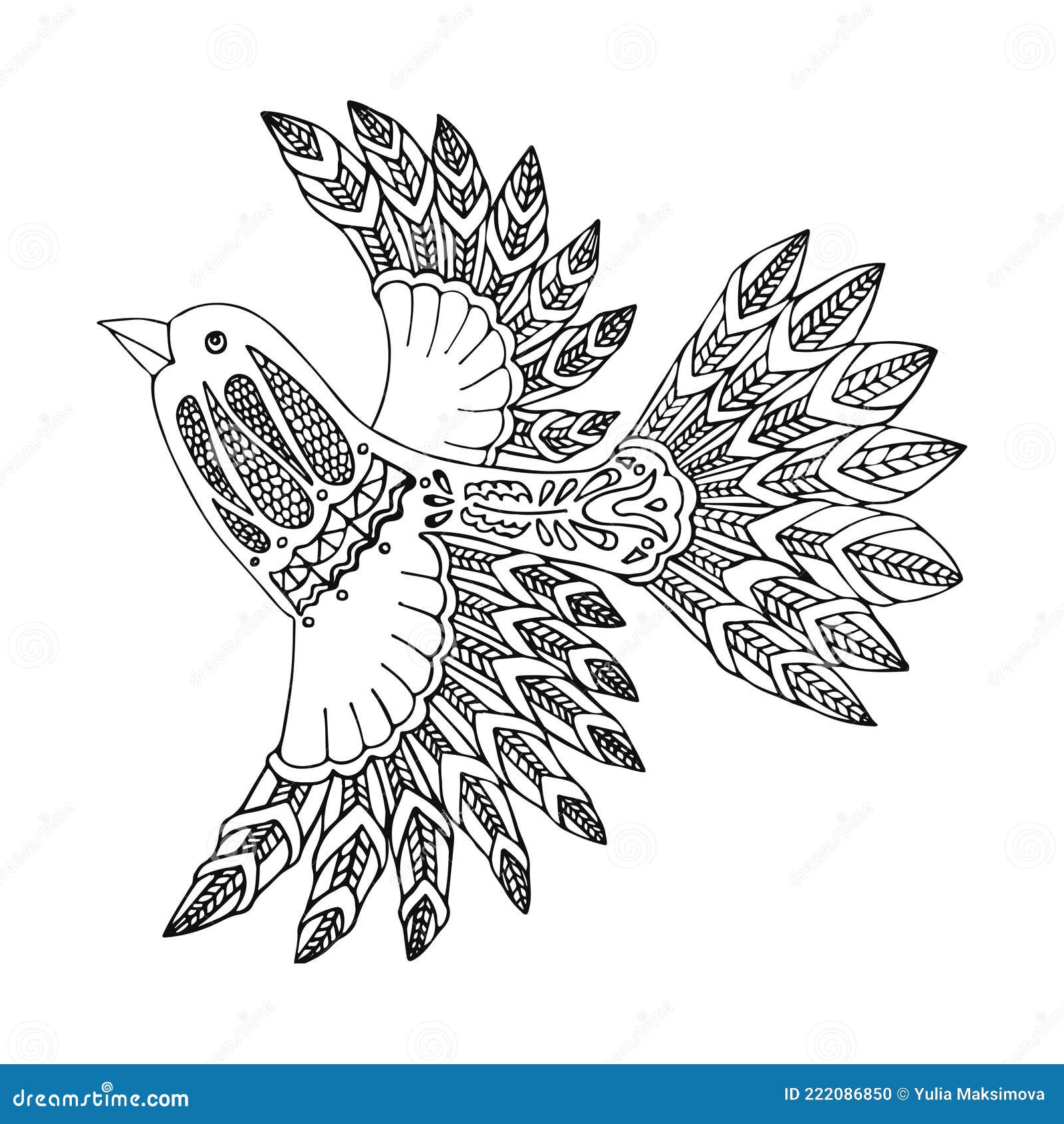Magpie. Ornament. Hand Drawn Pattern. Outline Black & White Stock ...